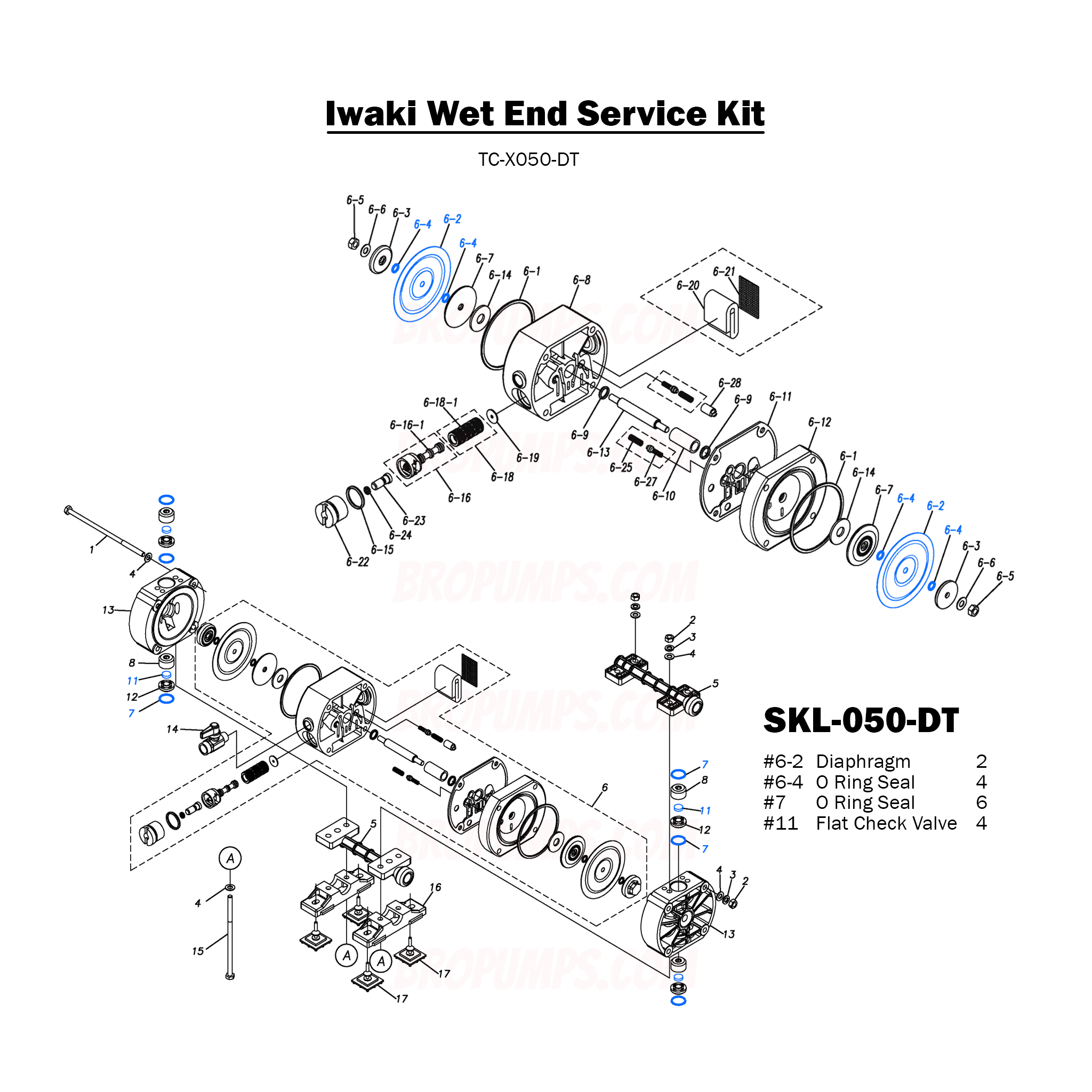 Iwaki Acetal TC-X050 Teflon Diaphragm Service Kit SKL-050-DT | BroPumps