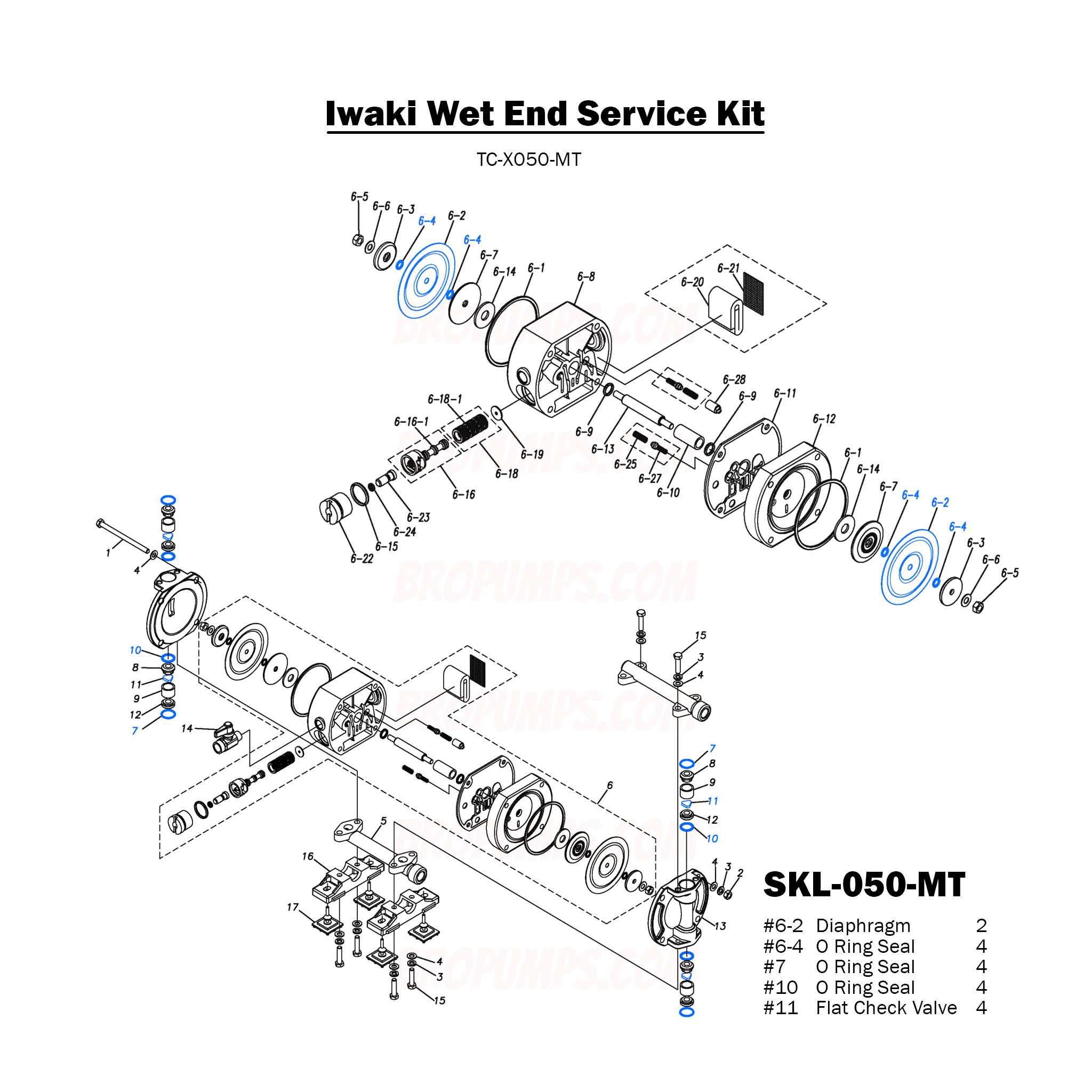 Iwaki Mixed Metal TC-X050 Teflon Diaphragm Service Kit SKL-050-MT ...